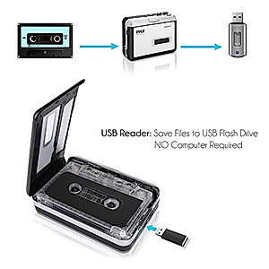 2-in-1 Cassette-to-MP3 Converter Player Recorder - Portable Battery Powered Tape Audio Digitizer, USB Walkman Cassette Player with Manual/Auto Record, 3.5mm Audio Jack, Headphones, Power Cable - Pyle