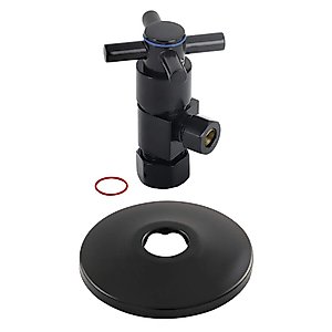 Kingston Brass CD53300DXK 5/8" O.D x 3/8" O.D Anti-Seize Deluxe Quarter Turn Ceramic Hardisc Cartridge Angle Stop with Flange, Matte Black