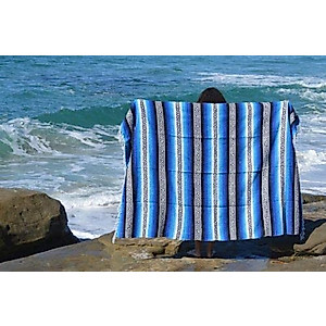 Galaxy Reborn Mexican Blanket Handwoven 82 x 54 XLarge Heavyweight Falsa in Caribbean Blue Beachy Throw