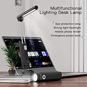4-in-1 Portable LED Desk Lamp - Flashlight, Power Bank, and Phone Stand, 3 Brightness Levels/Rechargeable/Eye-Caring/Retractable Table Lamp and Emergency Light, Multifunctional for Home and Outdoor