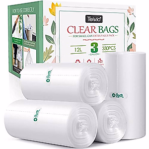 3 Gallon 330 Counts Strong Trash Bags Garbage Bags by Teivio, Bathroom Trash Can Bin Liners, Small Plastic Bags for home office kitchen (Clear)