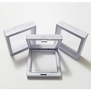 JM Set of 3 pcs Transparent 3D Floating Frame Display Holder/Box/Frames for Challenge Coins, AA Medallions, Antique, Jewelry,Gift, White, 2.75 x 2.75 x 0.75 Inches