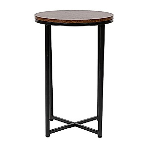 Taylor + Logan Brennan End Table - Engineered Wood Walnut Side Table with Matte Black Cross Brace Frame - 15.75" Round Side Table