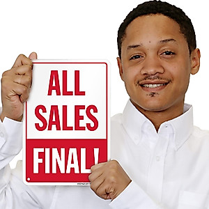 SmartSign “All Sales - Final” Store/Business Policy Sign, 10 x 7 inch, Digital Printing, 55 mil HDPE Plastic, Red and White, Made in USA