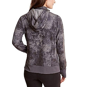 Danskin Women's Double Collar Full Zip Hooded Jacket, Marble Print, Medium