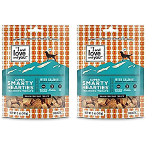I AND LOVE AND YOU Super Smarty Hearties - Salmon - Grain Free, DHA for Brain and Eye Support, Training Treat, Filler Free, 5oz (Pack of 2)