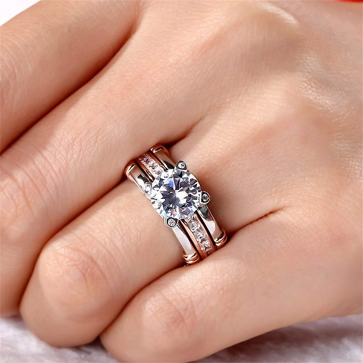 JEULIA Diamond Band Rings for Women cz Sterling Silver Interchangeable Ring Sets Wedding Engagement Anniversary Promise Ring Bridal Sets