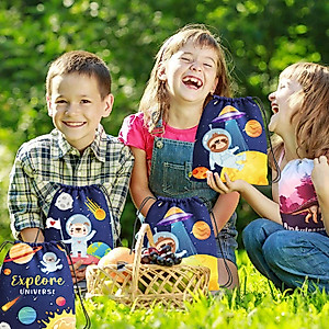 PADELO 12 Pack Space Party Favor Bags Party Supplies Goodies Drawstring Bags for Kid's Birthday as Loot and Goodies bags for Boys Girls Gifts Candy and Snacks School Travel Toy Storage Bag
