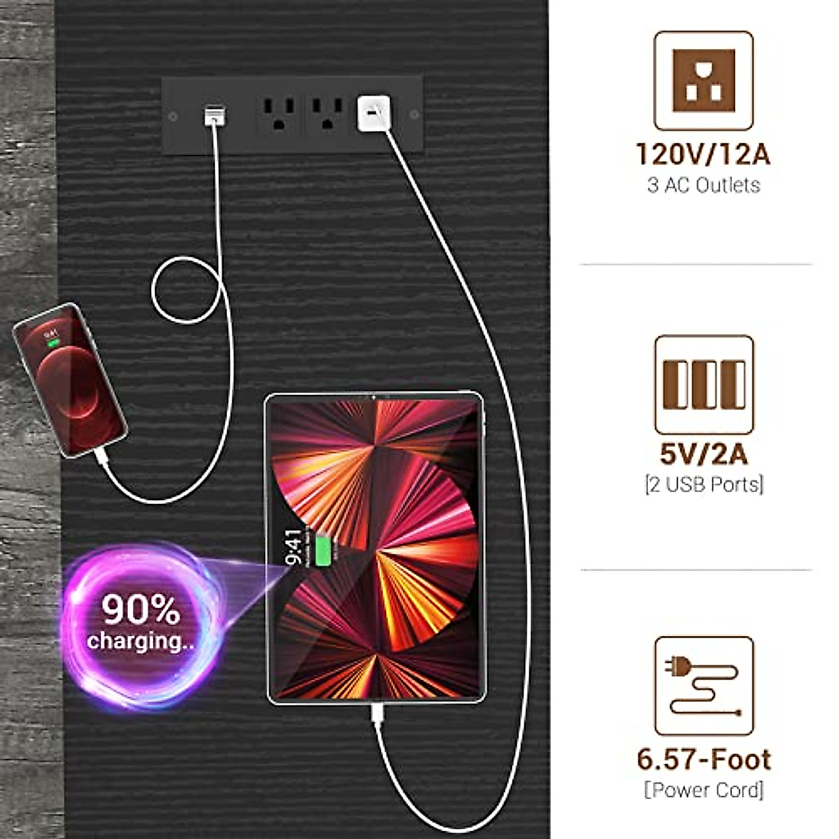 armocity Computer Desk with LED Lights, Gaming Desk with Power Outlet and USB, 40 Reversible Laptop Table with Moveable Monitor Stand, Small Desk for Small Spaces, Office, Gaming Room, Grey and Black