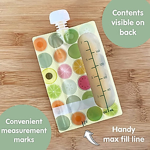 Sage Spoonfuls Reusable Baby Food Pouches - 6 Pack, Baby Food Storage, Pouches Toddler, Refillable Squeeze Pouch for Kids (Fruit Dot), Dishwasher and Freezer Safe, BPA Free