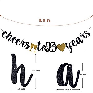 Cheers to 23 Years Banner Black Paper Sign Pre-Strung - Happy 23th Birthday Party Decorations - 23th Wedding Anniversary Decorations