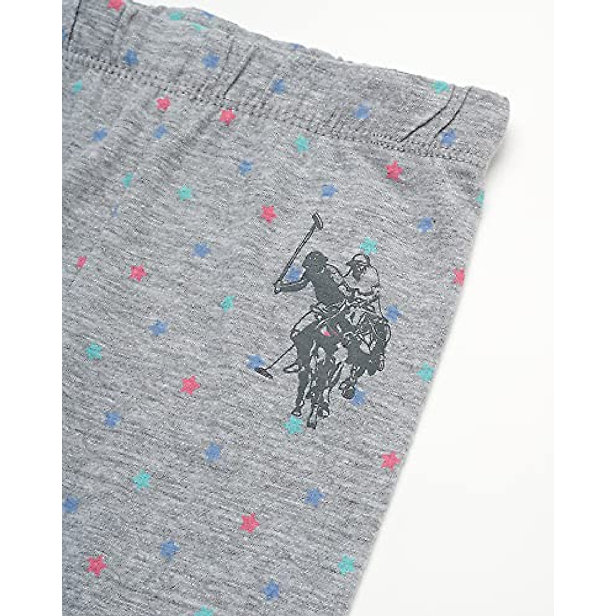 U.S. Polo Assn. Baby Girls' Pajama Set - 4-Piece Short Sleeve T-Shirt, Sleep Shorts, and Joggers (Sizes 2T-4T), Size 3T, Grey/Pink Stars