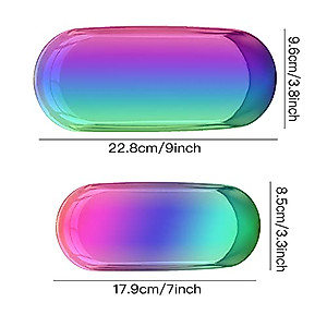 2 Pcs Metal Serving Trays, Rainbow Decorative Tray Jewelry Tray Dish Plate Tea Fruit Trays Cosmetic Organizer Storage Display Tray for Perfume Candle, Kitchen Bathroom Vanity Counter (Mix 3)