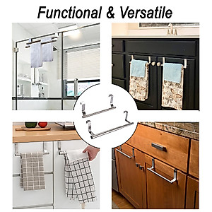 Stainless Steel Over-Cabinet Door Towel Holder (Pack of 2) - Kitchen and Bathroom Towel Rail Towel bar, Perfect for Hand or Tea Towels
