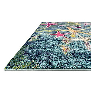 Unique Loom Positano Collection Coastal Modern Bright Colors Starfish Navy Blue Area Rug (8' x 10')