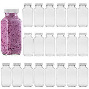 Encheng Glass Bottles 12 Ounce,Airtight Glass Beverage Bottles with Lids,Clear Vintage Drinking Bottles 350ml,Juicing Bottles for Storage Tea,Kombucha,Milk,Smoothies,20 Pack