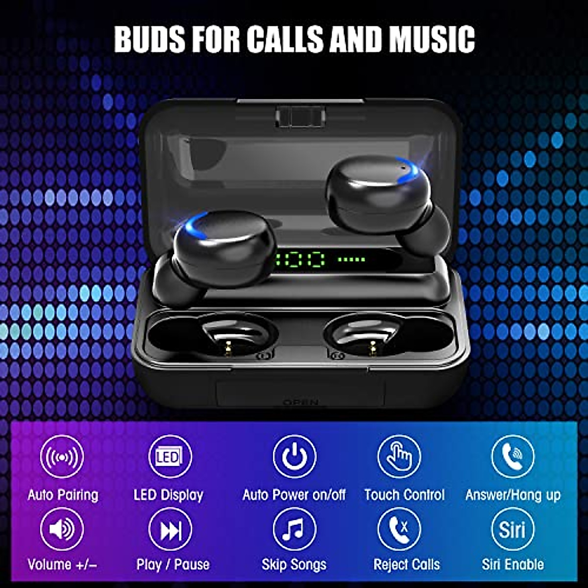 New Wireless Earbuds Bluetooth Headphones Touch Control with Wireless Charging Powerbank Case IPX7 Waterproof Stereo Earphones in-Ear Premium Sound Built-in Mic Headset with LED Display for Sport …