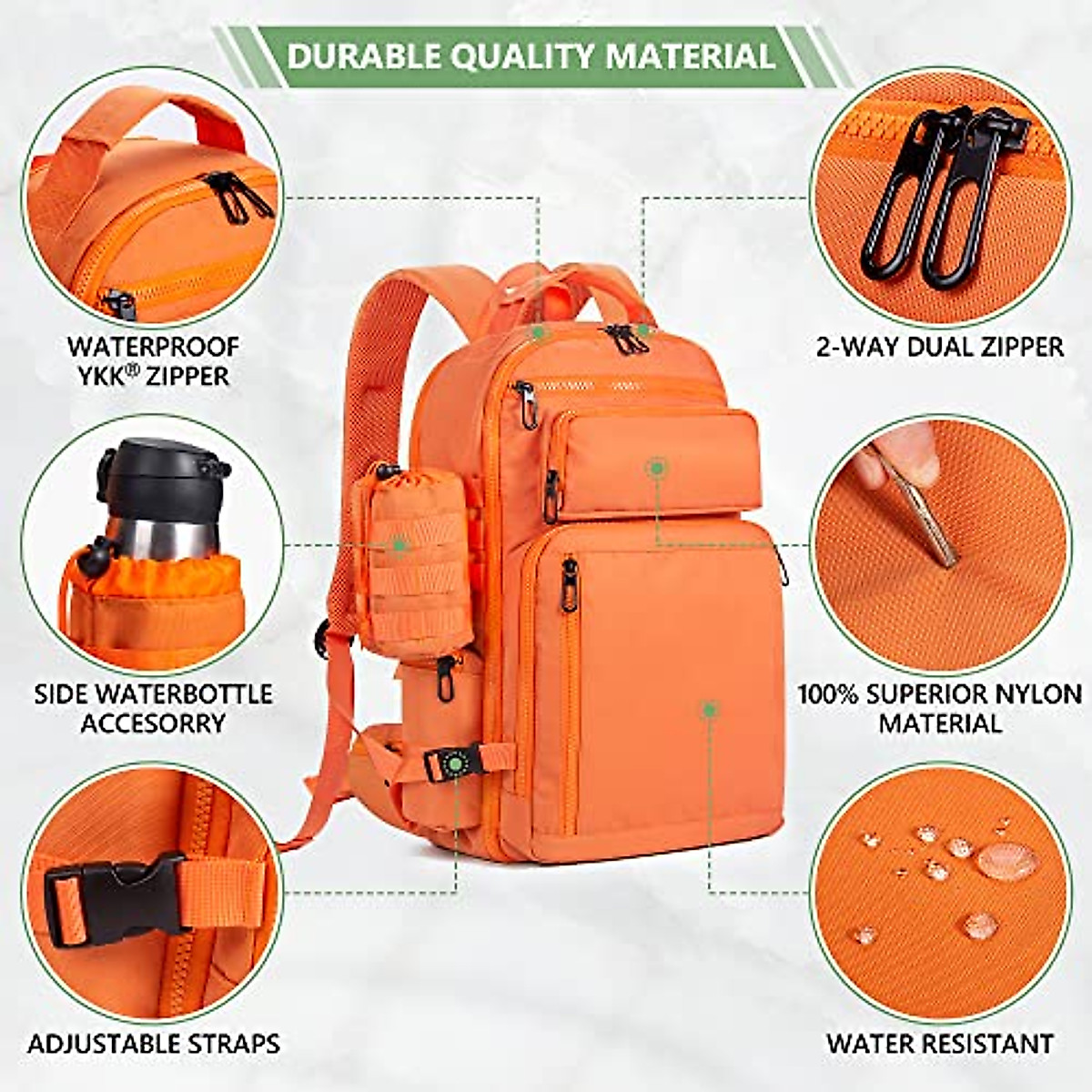 JANA Travel Backpack for College,Hiking, Camping – Bookbag Laptop Backpack for Men and Women - College Daypack Water Resistant Bag with Water Sleeve -Orange