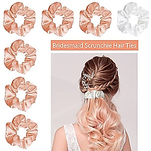 KUUQA 8 Pairs Heart Shaped Sunglasses and 8 Pack Satin Bridesmaid Scrunchies Bachelorette Party Sunglasses Bulk Bride Bridesmaid Glasses Wedding Décor