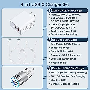 Android USB C Google Pixel 7 Fast Wall Charger for Google Pixel 7 Pro 6a 6 Pro 5a 5 4a 4 XL 3a 3 XL 2,Samsung S23 S22 S21 A14 A04S A53 A13,20W Fast Charging Block 38W Car Charger 6ft Type C to C Cable
