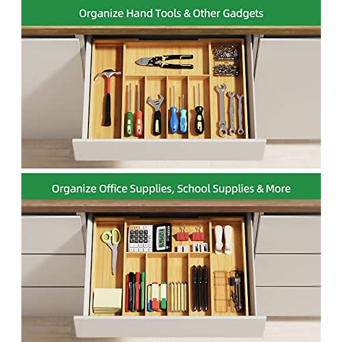 Delamu Expandable Silverware Organizer with Cutlery Organizer in Drawer, Flatware Utensil Organizer with Knife Organizer, Bamboo Kitchen Drawer Organizer for Large Utensils, Silverware Tray for Drawer