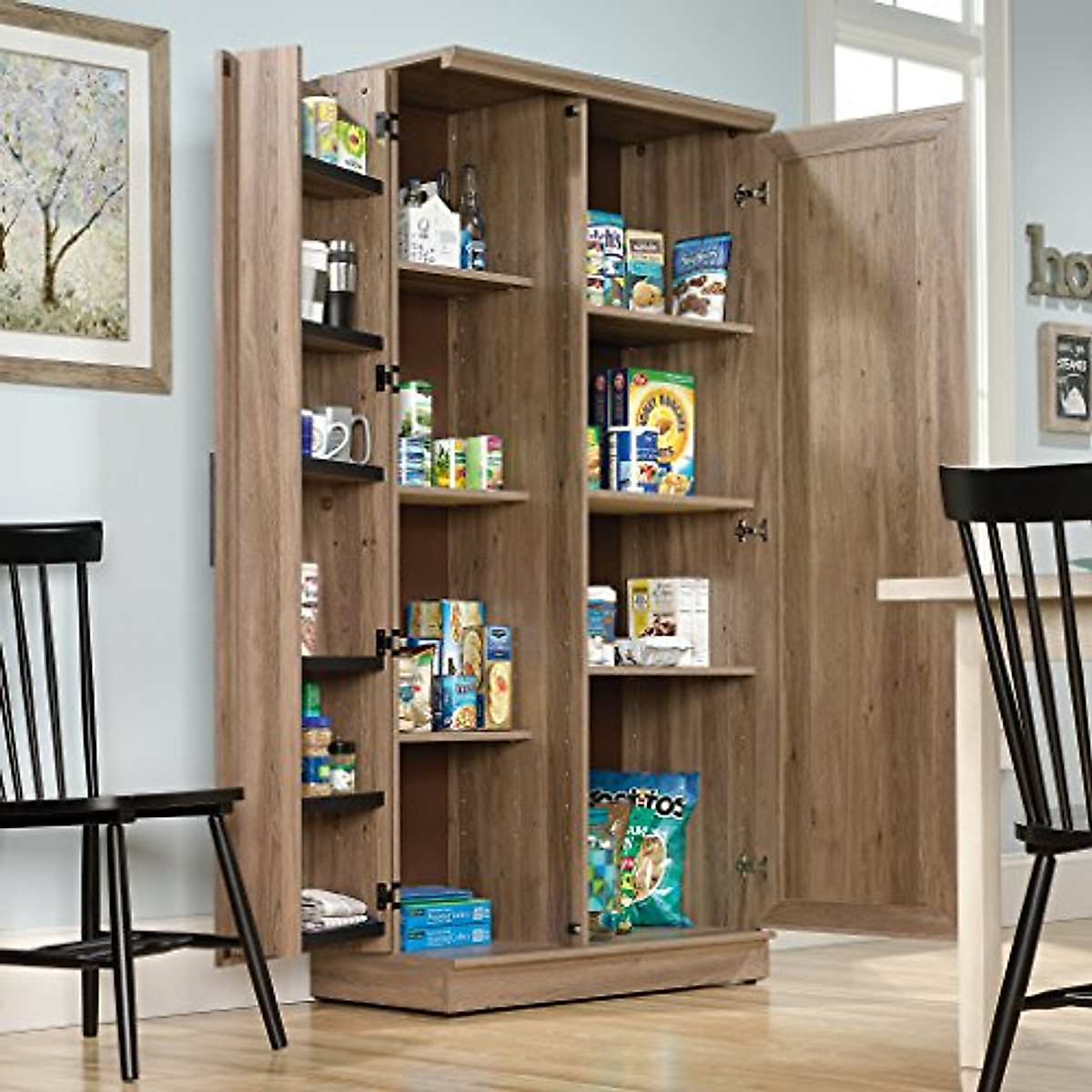Sauder HomePlus Storage Pantry cabinets, L: 35.35" x W:17.09" x H: 71.22", Salt Oak finish
