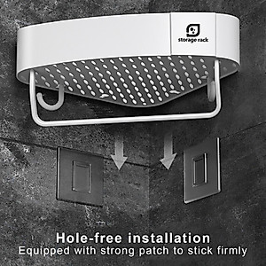 Generic Corner Shower Shelf Adhesive Wall Mounted No Drilling Corner Bathroom Counter Organizer with Towel Rack & Hooks Bathroom Organizer Countertop (white)