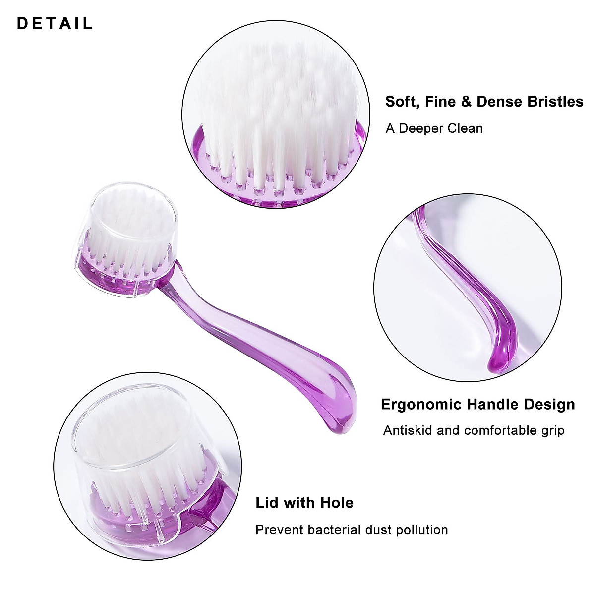 Facial Brush, Raploy 3 Pack Manual Exfoliating Face Brush Facial Cleansing Brush Face Brush Face Scrubber and Face Brush Cleanser Acrylic Handle for Massage Cleansing (Black,Clear,Purple)