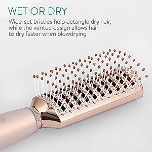 Navaris Vented Hairbrush - Vented Hair Brush with Gel Handle and Wide Set Bristles for Detangling and Styling Wet, Dry, Curly, Thick Hair - Rose Gold