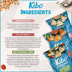 Kibo Chickpea Chips - High Protein/Fiber, Plant-Based, Cert. Gluten Free, Non-GMO, Vegan, Kosher, 3 Flavor Variety Pack, 1oz 12 pk