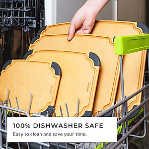 Essential Large Dishwasher Safe Non Slip Juice groove Cutting Board Set and 5-piece Premium Stainless Steel Kitchen Knife Set