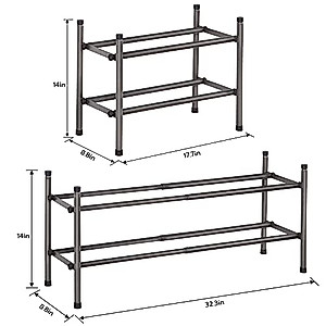STORAGE MANIAC Expandable Shoe Rack, Stackable Shoe Rack for Closet, Small Shoe Rack Organizer for Entryway, Adjustable Shoe Rack for Garage, Shoe Rack for Front Door, Metal Shoe Rack, Black 2 Tier