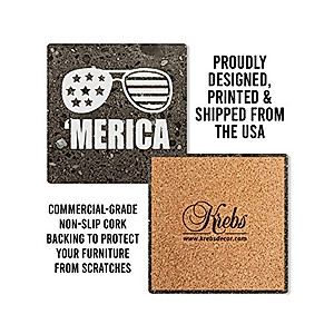 Krebs Custom Coaster Set of 4 - Personalized Name Monogram Drink Coasters - Absorbent Stone Coasters with Non-Slip Cork Backing - 4" Large Coasters for Anniversary, Housewarming, Wedding