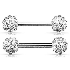 Body Accentz Nipple Ring Crystal Paved Ferido Balls 316L Surgical Steel Nipple Bar Pair(Purple)