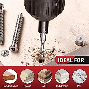 AIMLENTOOL Countersink Drill Bit Set, 5PCS Tapered Drill Bits, M2 Countersink Set with 1/4" Hex Shank Quick Change and 1 Allen Wrench for Woodworking, Pilot Screw Hole Set for Soft & Hard Wood