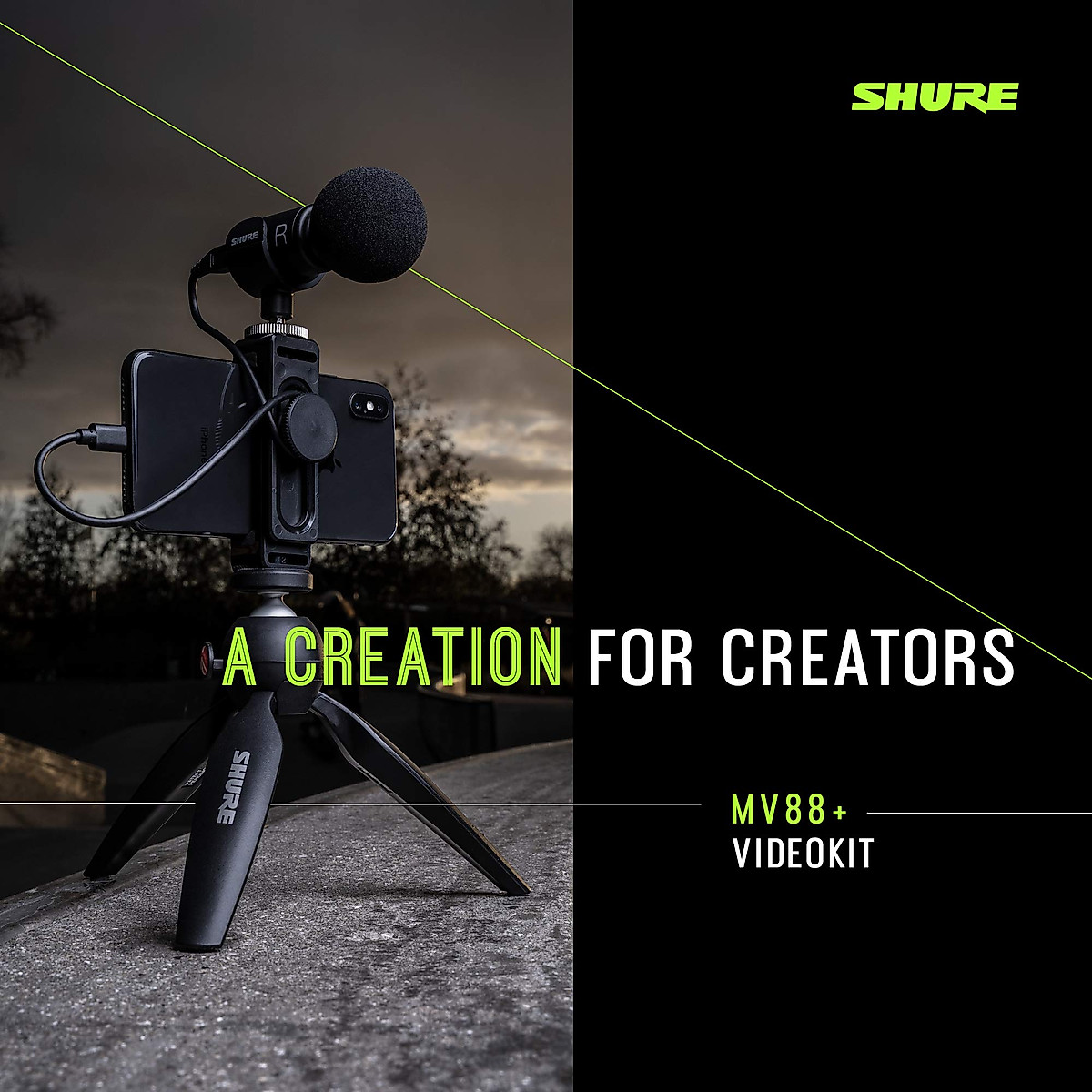 Shure MV88+ Video Kit - Digital Stereo Condenser Microphone for Apple and Android, with Manfrotto PIXI Tripod, Phone Clamp, Mount, iOS and USB-C Cables for Next-Level Connectivity (MV88+ Video KIT)