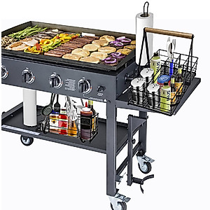 LELOCLE Picnic Caddy and Grill Utensil Caddy,Condiment Caddy, Grill-Caddy,Adjustable Compartment Storage,with 3 Hooks,Sturdy Thick,Easy Carry,Quick Assemble Grill Accessories Storage-Black