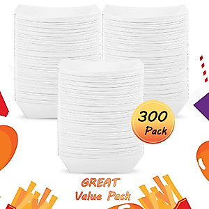 Handepo 300 Pieces Food Trays Bulk Disposable Paper Food Boats Hot Dog Serving Trays White Nacho Trays for Popcorn Taco Snack Fast Food Carnivals Festivals Party Favors Supplies Decorations（2LB）