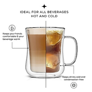 JoyJolt Double Wall Glass Coffee Mugs - 13.5oz Diner Coffee Mug Set of 2 Glass Coffee Cups. Insulated Coffee Mug, Cappuccino Cup, Latte Cup. Glasses That Don't Sweat, Clear Mugs for Hot Beverages.