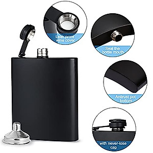 GADIEDIE Flasks 2Pcs Hip Flasks for Liquor for Men 8Oz Matte Black Stainless Steel Leakproof and Funnel,with Never-Lose Metal Cap, Drinking Flasks for Wedding Party Gift Outdoor Activities