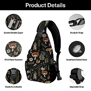 Yrebyou Mushroom Sling Bag Travel Sling Backpack Women Casual Shoulder Daypack Lightweight for Sports Running Cycling Fitness