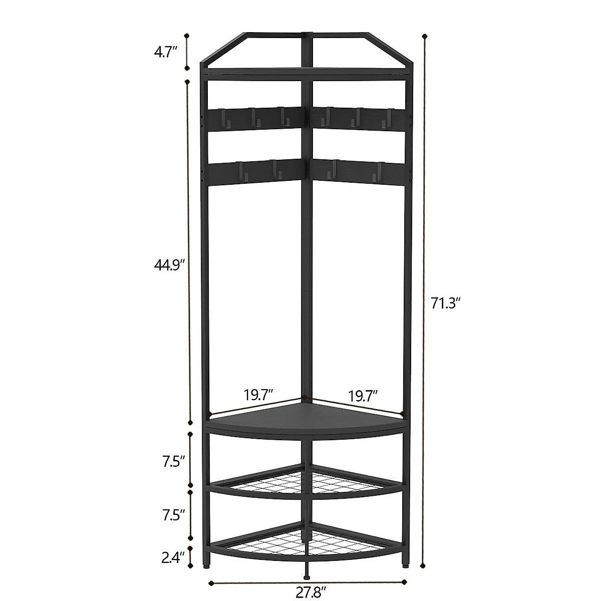 GiftGo Modern Black Entryway Corner Hall Tree with Shoe Bench Entryway Coat Rack with 10 Metal Movable Hooks Wooden Clothes Rack Shoes Shelf Organizer for Home Office Bedroom (Black)