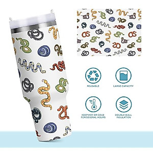 ARGTILDN 40 oz Tumbler Snake Animal Insulated Travel Mug with Handle and Straw Lid Stainless Steel Vacuum Coffee Cup Tea Beverage Container Water Bottles for Car Sports office