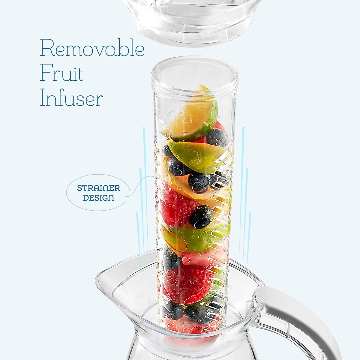 MosJos Acrylic Pitcher (72 oz), Clear Plastic, Water Pitcher with Lid, Shatterproof, BPA-Free Clear Pitcher, Ideal for Sangria, Lemonade, Juice, Iced Tea & More (Infuser- Acrylic Pitcher)