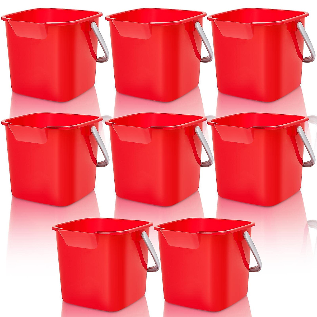 Irenare 8 Pcs Sanitizing Bucket 3 Quart Cleaning Bucket Small Detergent Square Bucket, Spout and Handle Plastic Utility Cleaning Pail for Kitchen Home Offices Commercial Use(Red)