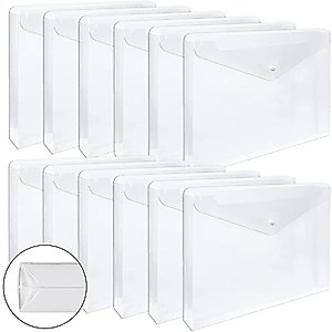 EOOUT 12pcs Plastic Envelopes, Clear Folders, Expandable Gusset and Plastic Waterproof Envelope with Snap Button Closure, Letter Size, A4 Size, for School and Office Suppiles