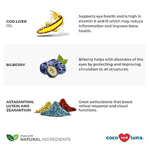 Eye Support for Dogs - 120 Chewable Tablets - Dog Supplements for Vision, Eye Vitamins for Dogs, Antioxidant, Dog Omega Supplement, Omega 3 EPA and DHA Fatty Acids, Lutein and Astaxanthin