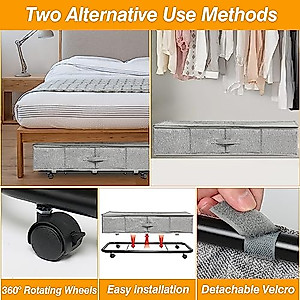 punemi Under Bed Storage With Wheels, 2 Pack Dust-Proof Underbed Storage Containers With Lid, Sturdy Clothes Storage Drawer Organizer Bin For Dorm Room Essentials, Blanket, Bedroom,Grey
