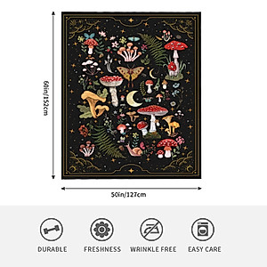 Cute Mushroom Throw Blanket Aesthetic,Witchy Gifts for Women,Gothic Gifts,Soft Cozy Warm Moth Witchy Plush Blanket Throw for Women Men Teens Girls Boys Mom,60x50 inch Black