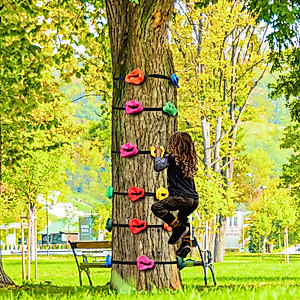 Just.smile Climbing Hold for Kids Outdoor-Ninja Tree Climbing Rocks 15 Pcs with 6 Ratchets-Climbing Grip Kits for Ninja Warrior Obstacle Course